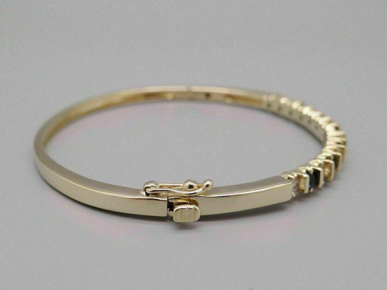 Blue Sapphire & Diamond Bangle Bracelet, 14K Yellow Gold Plated ...