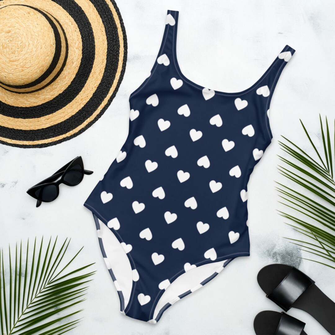 Heart Swimsuit/one Piece Swimsuit/women's Swimsuit/navy Blue Swimsuit ...