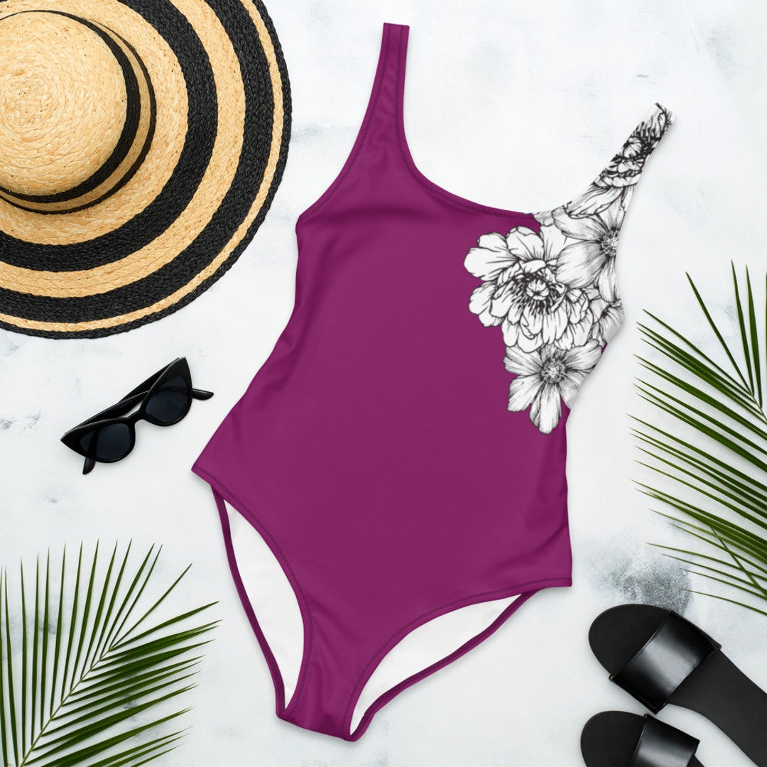 Fuchsia Floral Sketch Einteiliger Badeanzug - Etsy.de