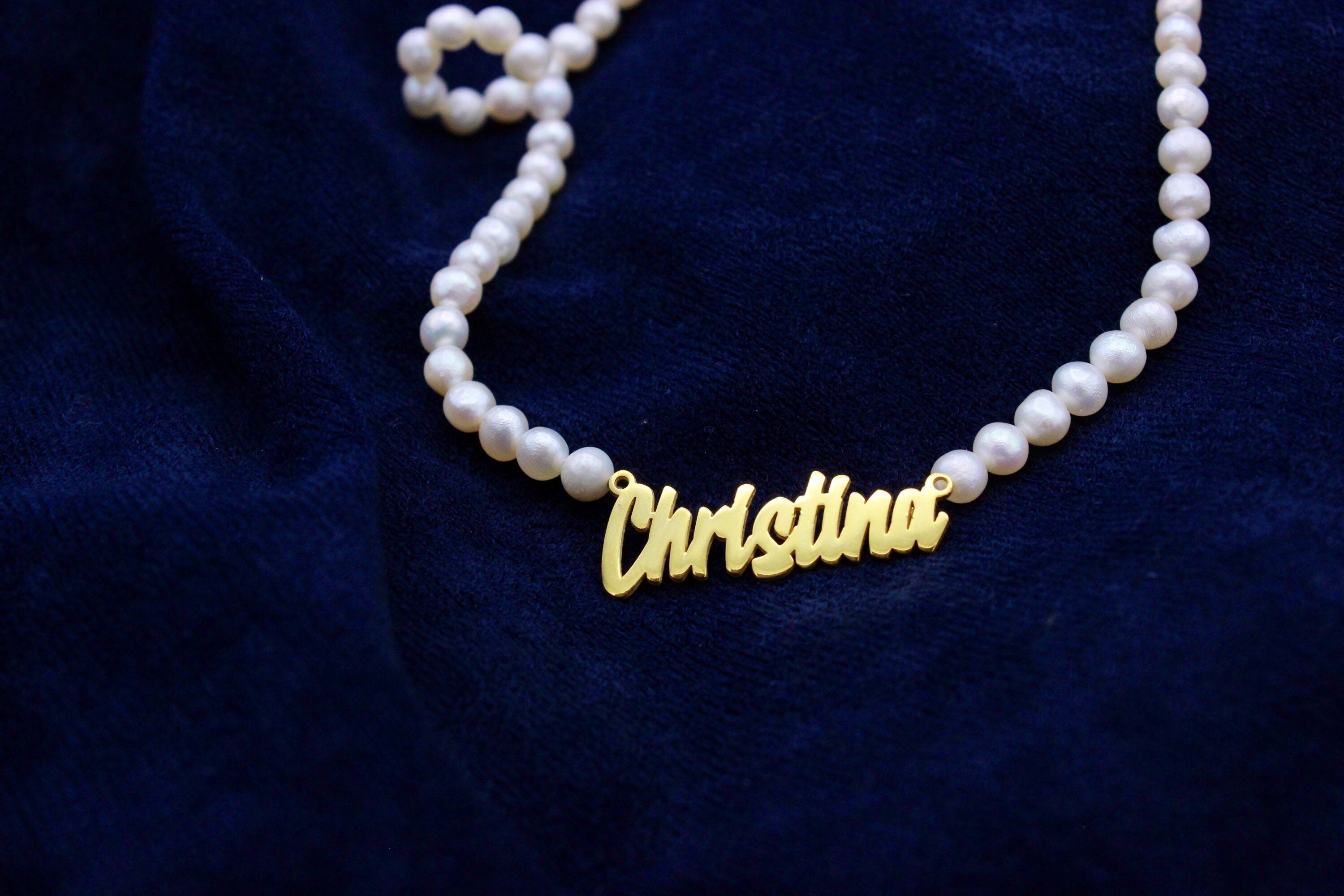Pearl Name Necklace Real Pearl Necklace Tiny Pearl - Etsy