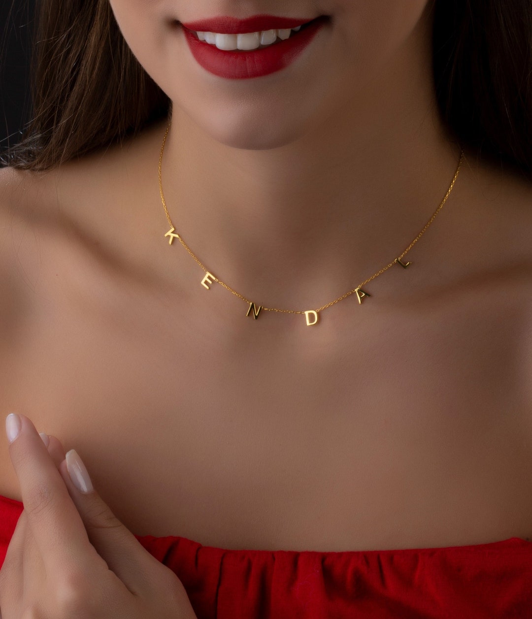 Custom Initial Name Necklace - Spaced Letter Name Necklace -letter Name ...