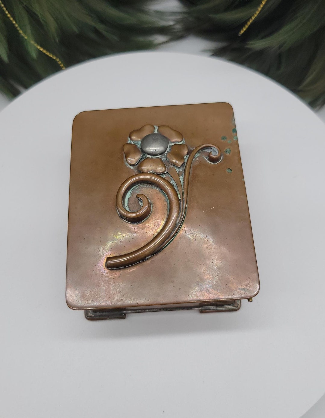 Vintage Arts and Crafts Copper Trinket Box With Flower by Artist ...