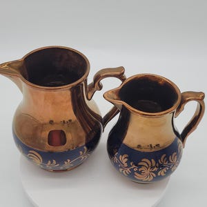 Antique Copper Lusterware Pitchers W/cobalt Design, Your Choice, Near ...