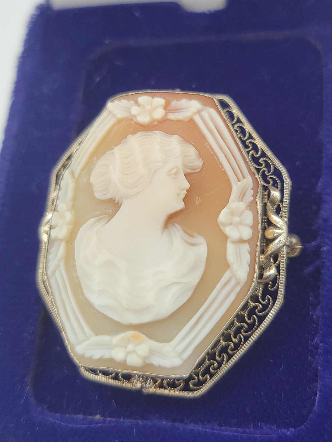 Victorian Edwardian Shell Cameo Brooch: Sterling Silver Art Nouveau - Etsy