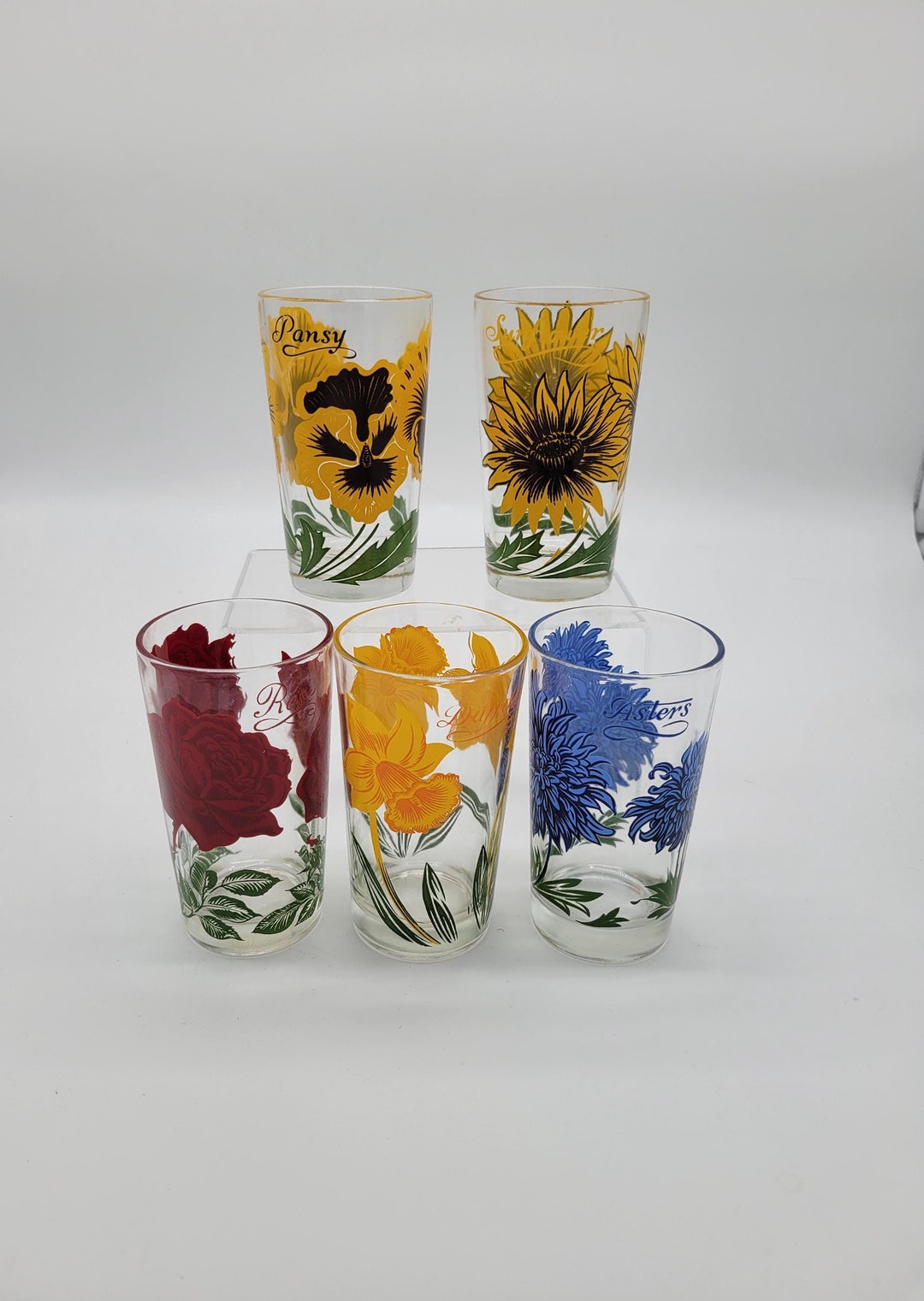 1950's Kitschy Kitchen Flower Decal Glasses, Your Choice - Etsy