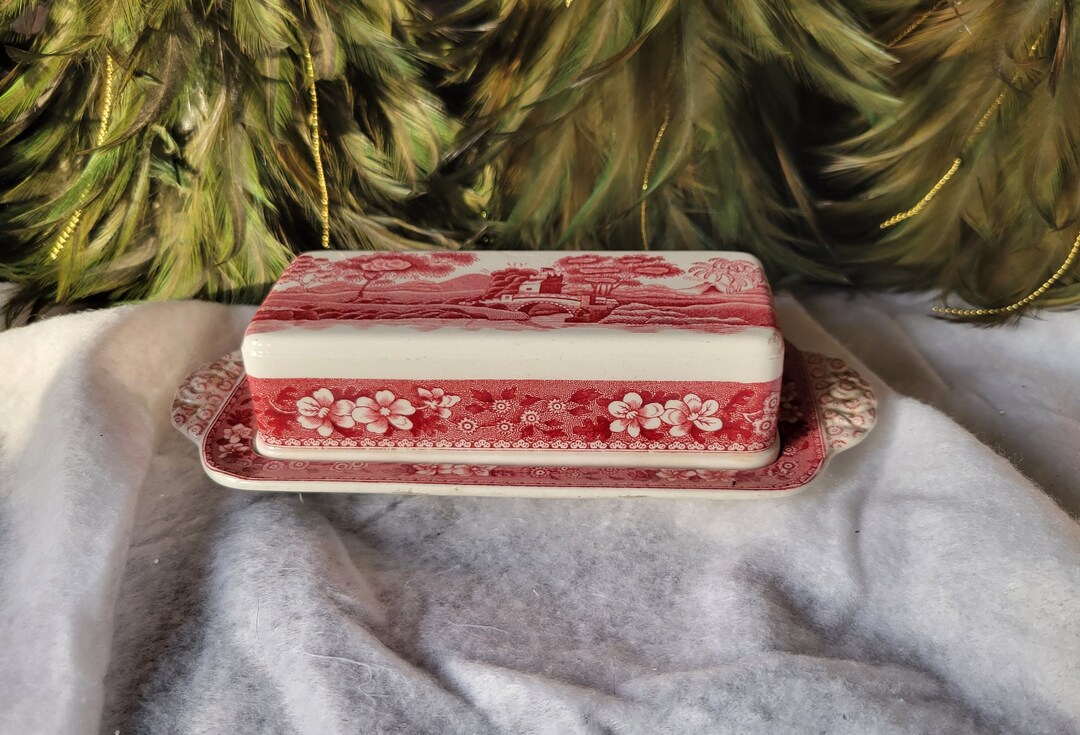 Copeland Spode Tower Pink (red) Transfer Ware Butter Dish, Very RARE ...