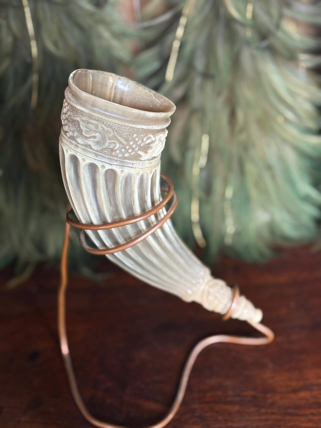 Classically Carved Antique Powder Horn or Stirrup Cup With Handmade ...