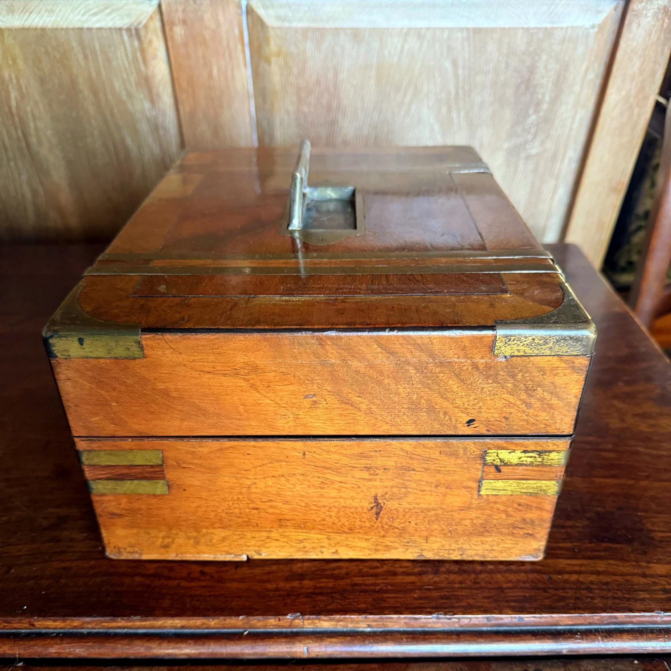 19th Century Campaign Style Sewing Box With English Silver Hallmarked ...