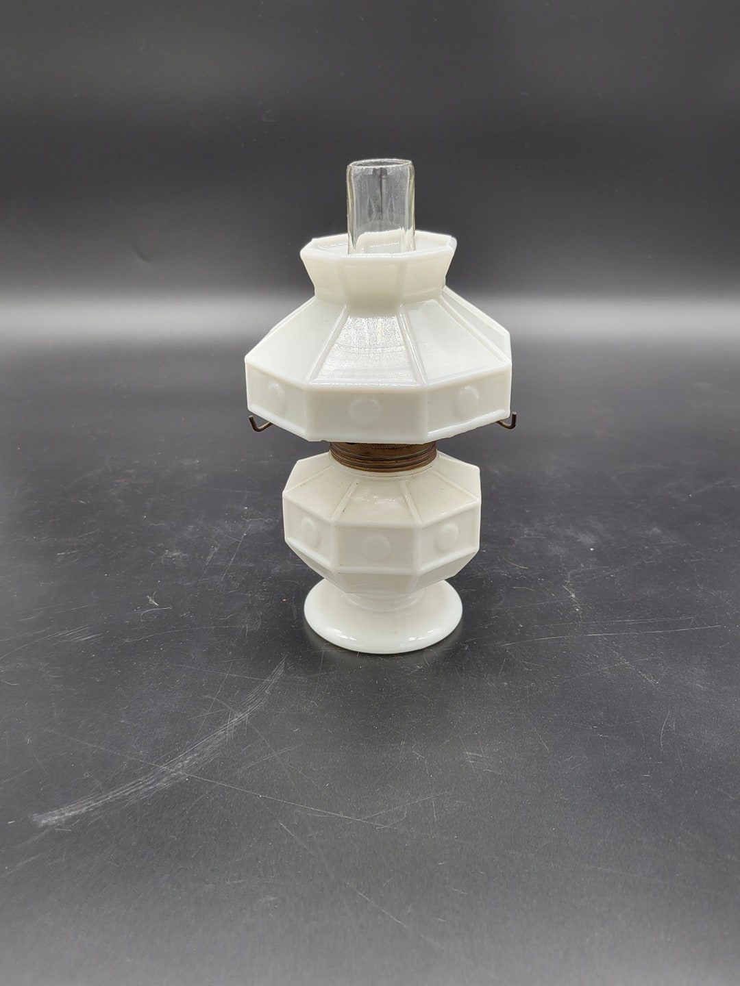 Vintage Block & Dot Milk Glass Miniature Oil Lamp - Etsy