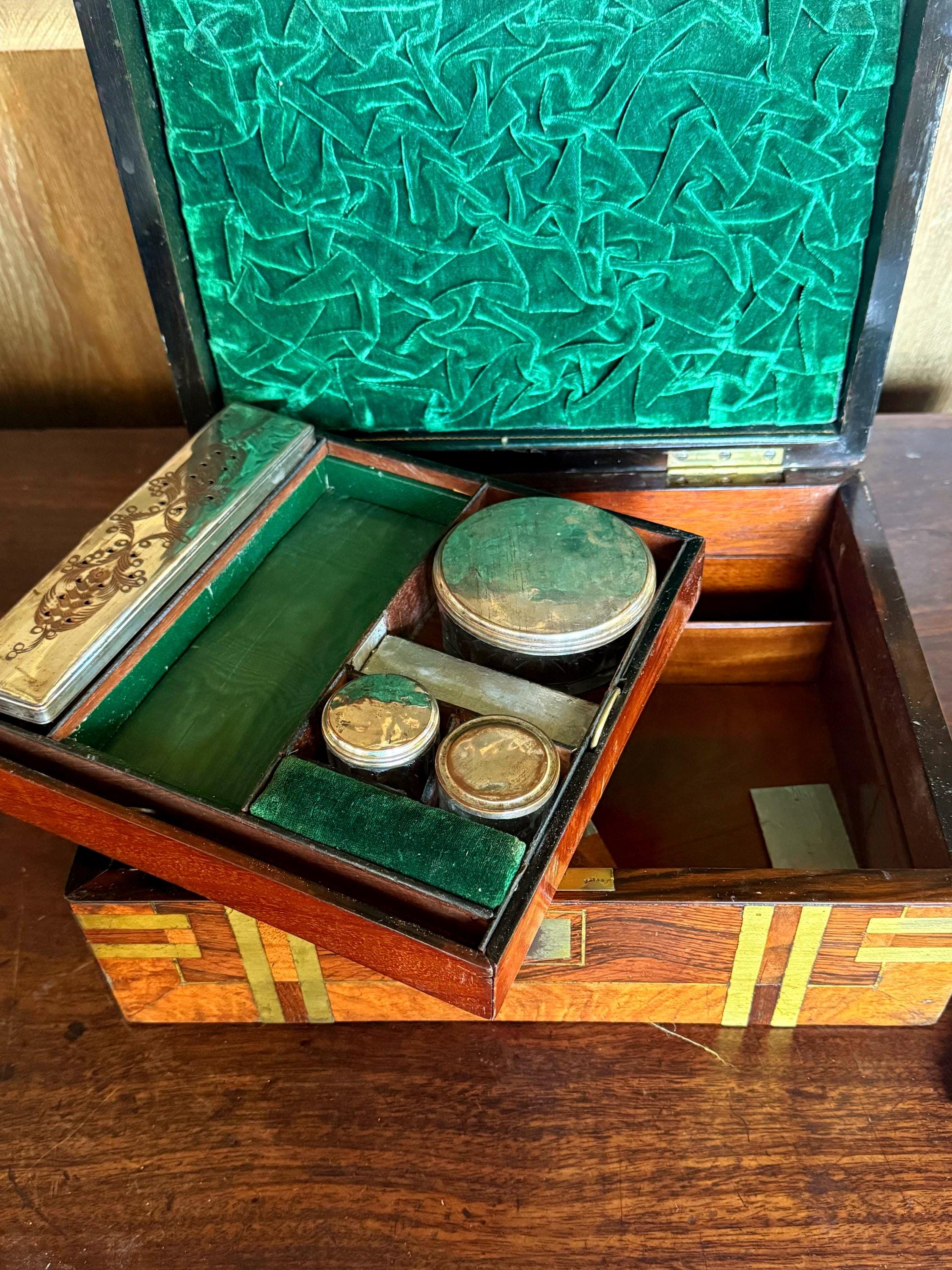 19th Century Campaign Style Sewing Box With English Silver Hallmarked ...