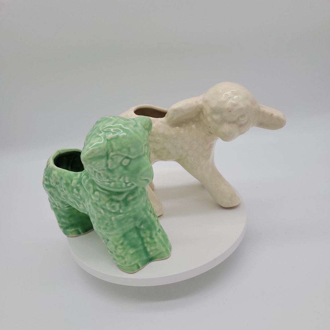 Adorable Vintage Ceramic Lamb Planters, Green or White, Choose Your ...