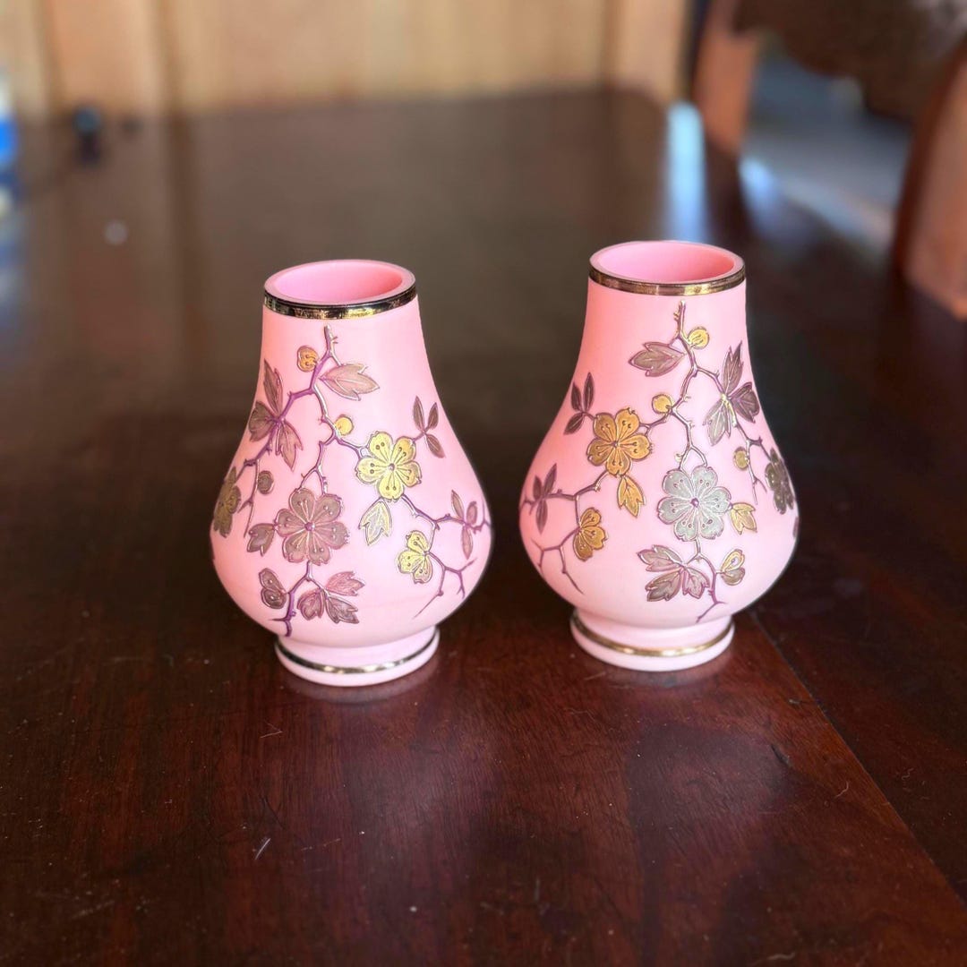 Art Nouveau Pink Satin Glass Vase: Antique Franz Pallme-konig Bohemian ...
