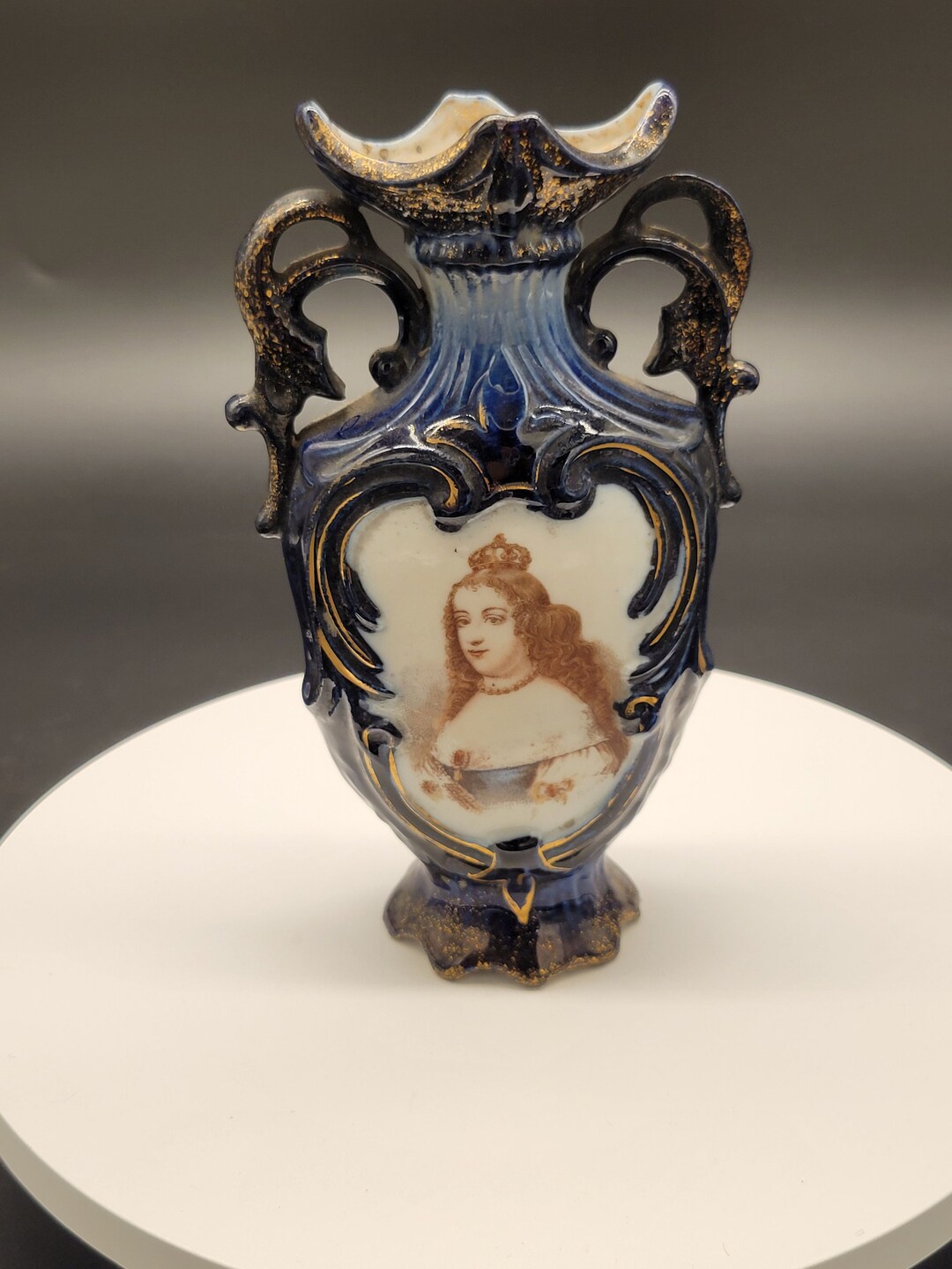Carlsbad Victoria Austria Porcelain Portrait Vase Flow Blue Double ...