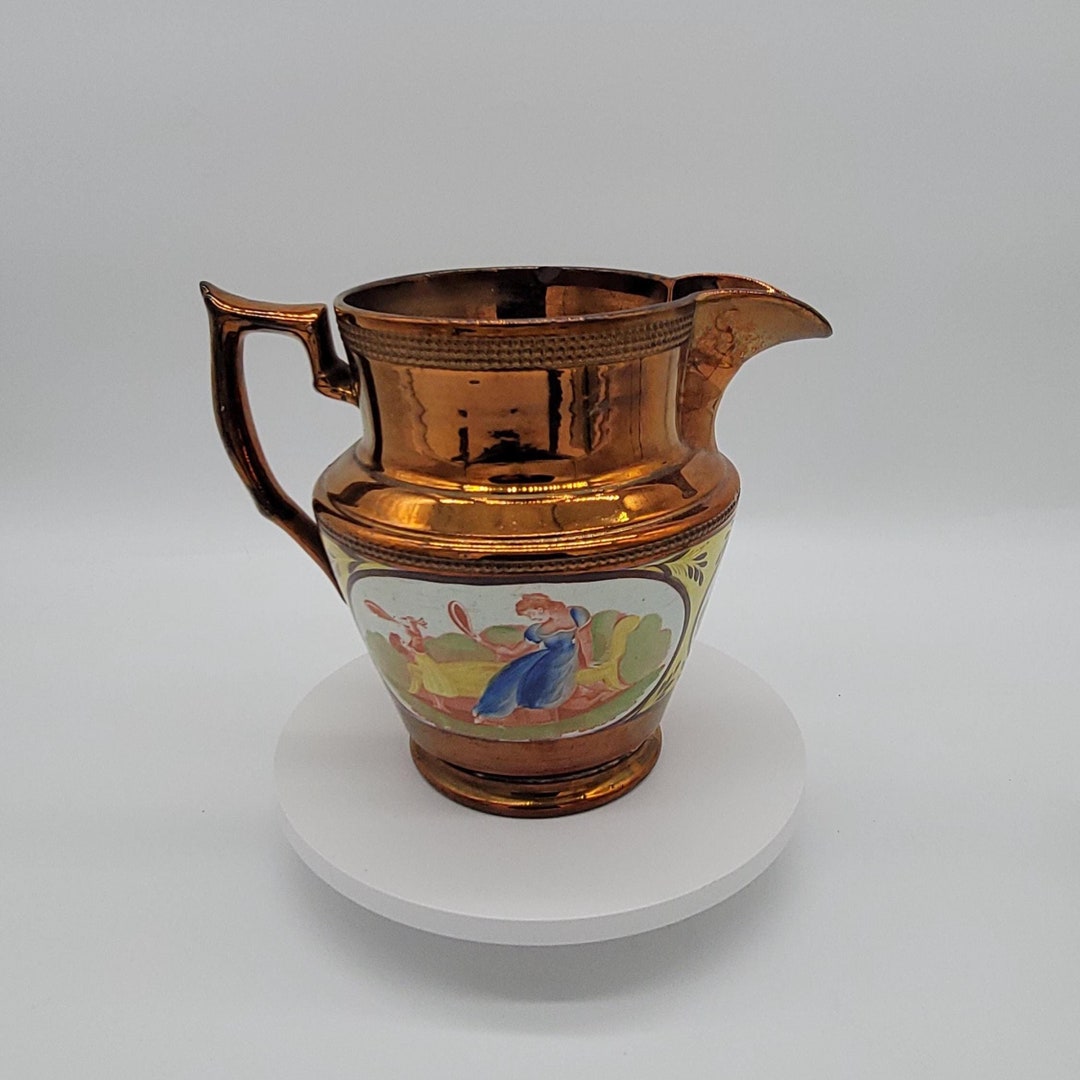 Antique English Copper Luster Pitcher: Hand-painted Scene, 1800s - Etsy