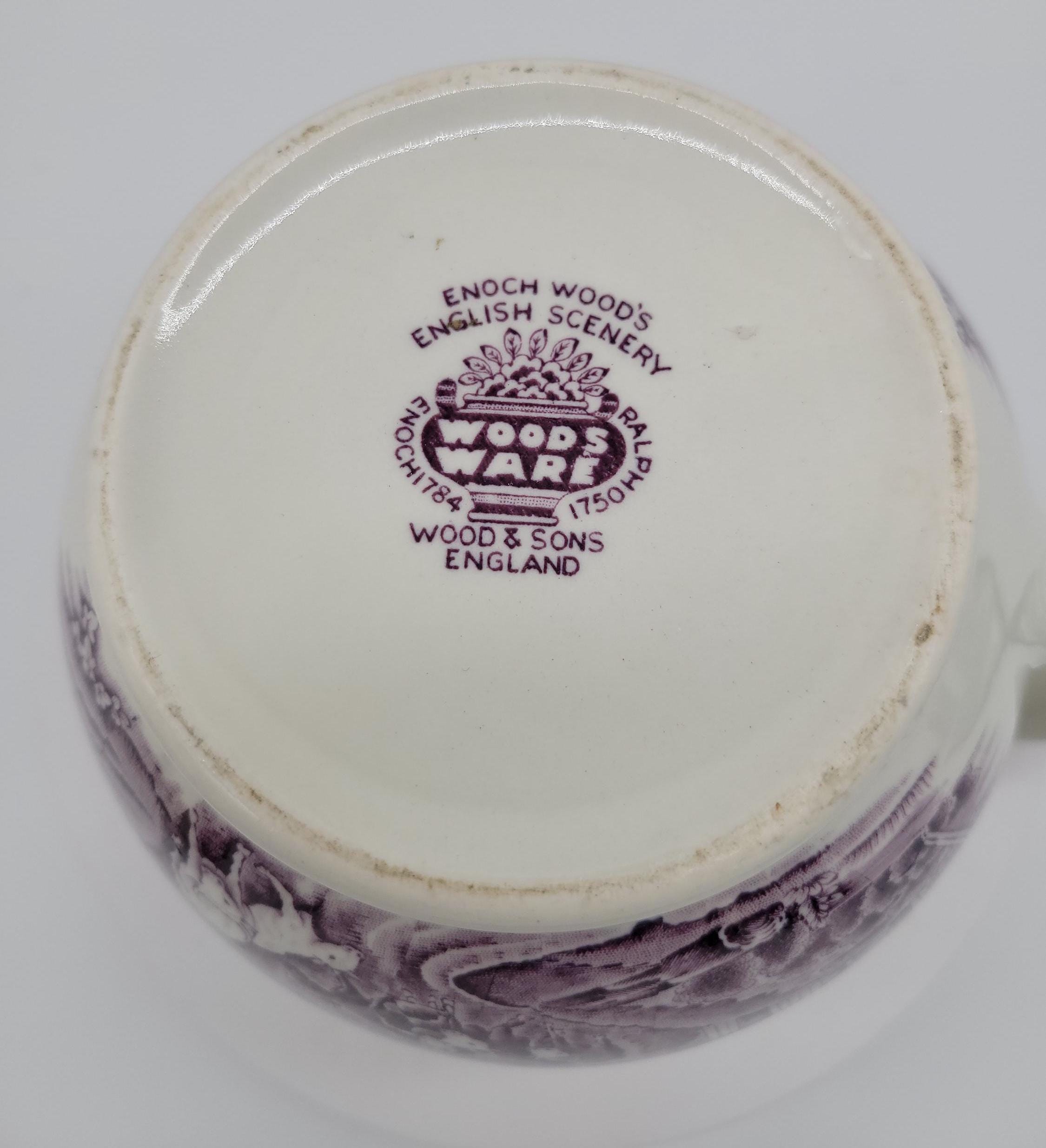 19th Century Wood & Sons English Scenery Mulberry Pitcher and Mustard ...