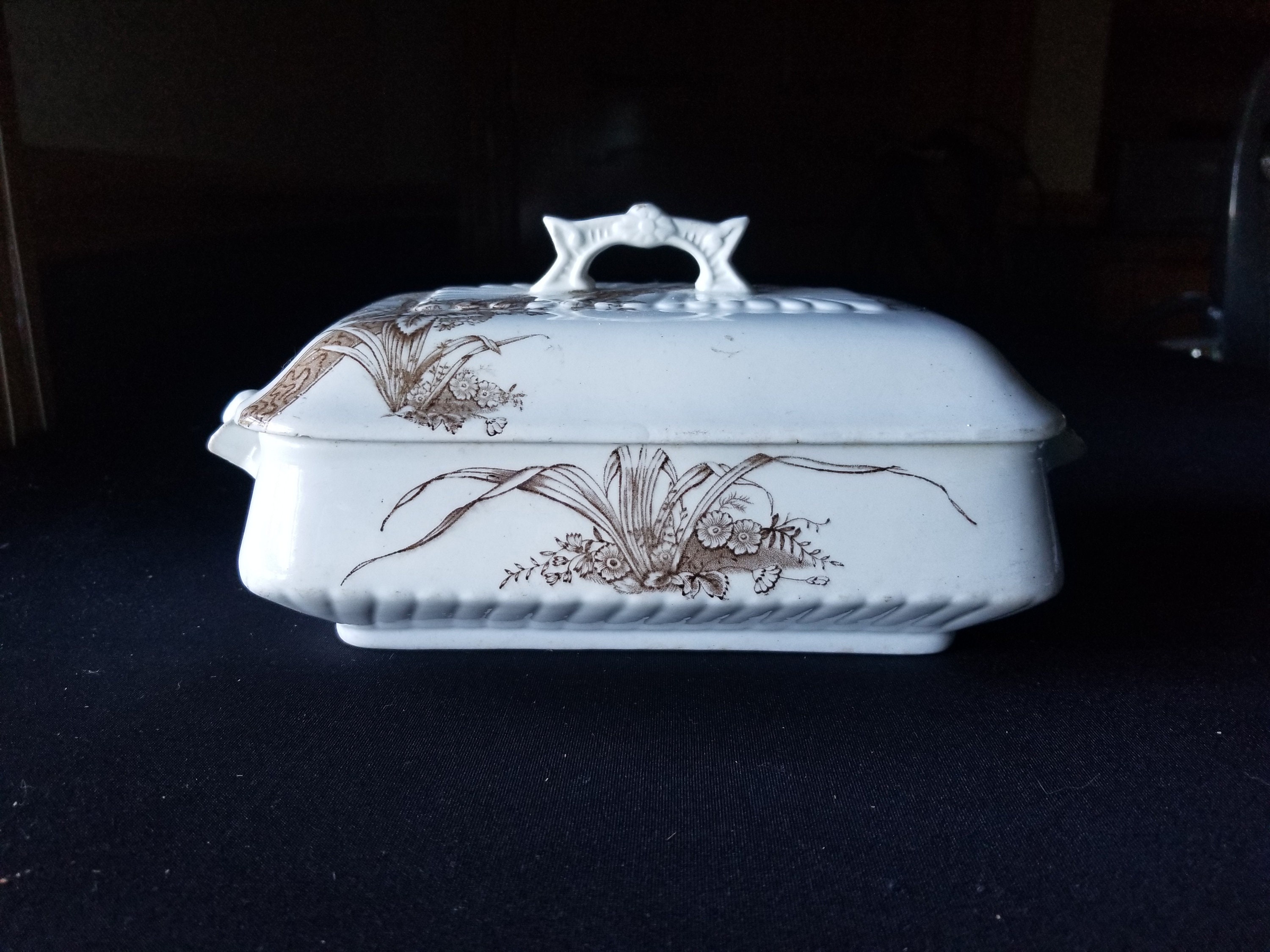 Antique Brown Transferware Tureen Daffodils OLD & Very Lovely - Etsy