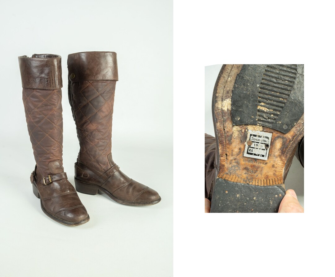 Belstaff Perforated Waxed Leather Trailmaster Italian Biker Brown Boots ...