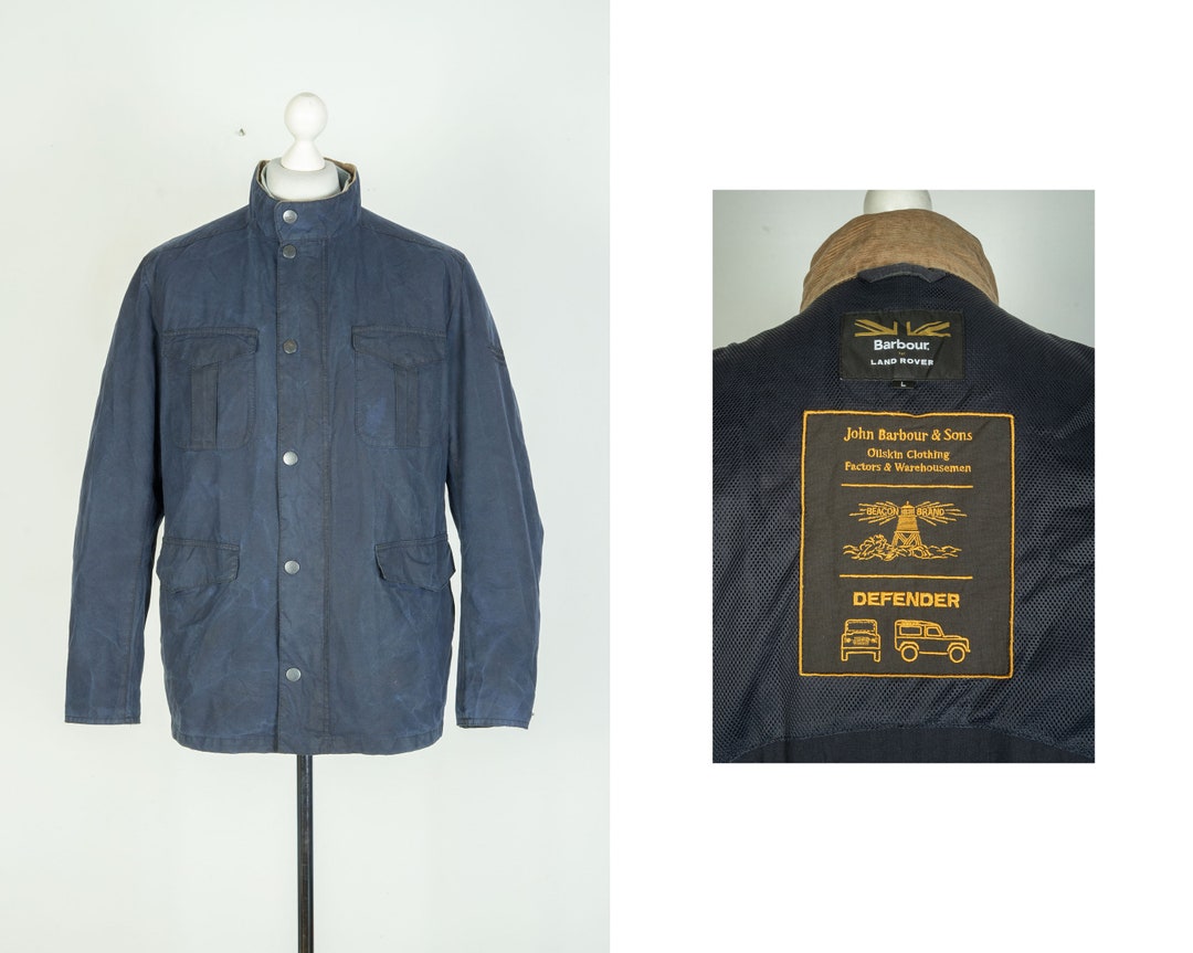 Mens Barbour Land Rover Defender Novantae Wax Cotton Navy Blue Jacket ...
