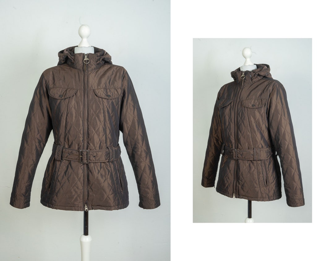 Women's Barbour Cameron Lux Quilted Belted Brown Jacket Size UK 12 US 8 ...