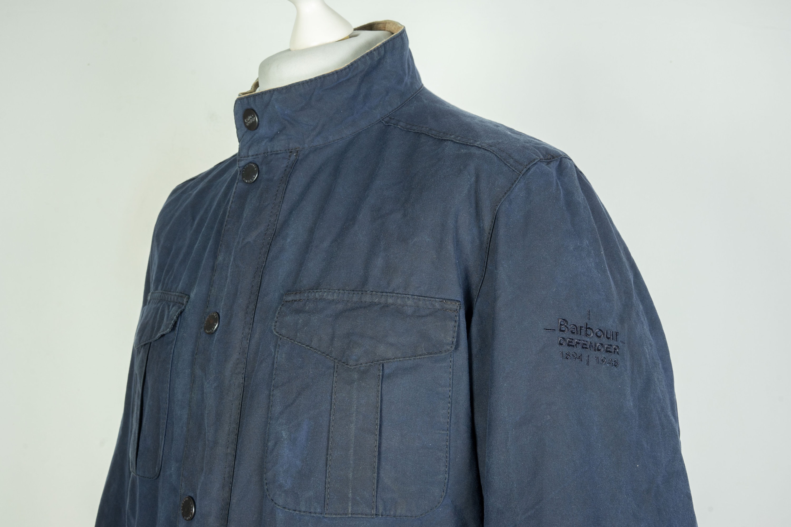 Mens Barbour Land Rover Defender Novantae Wax Cotton Navy Blue Jacket ...