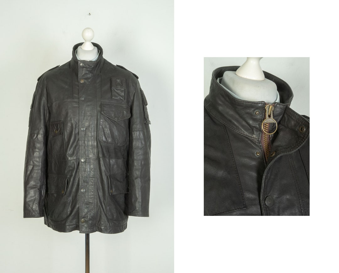 Men's Barbour Cowen Commando Black Field Leather Jacket Size M - Etsy
