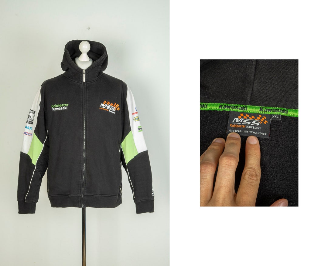 Kawasaki MSS Colchester Hooded Black Racing Jacket Sweater Hoodie Size ...