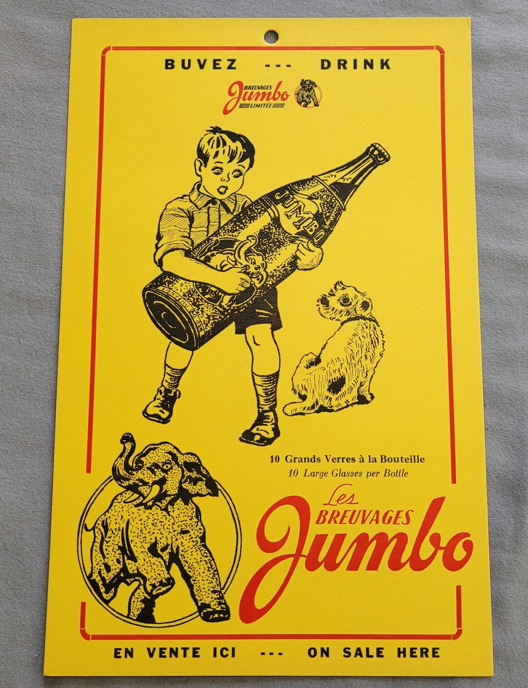 1940’s Canadian Jumbo Beverages Cardboard Advertising Sign - Etsy