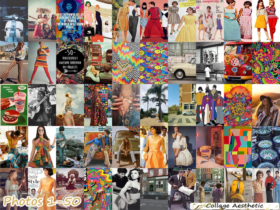 60s Aesthetic Wall Collage Kit 150 PCS 60s Boujee Room | Etsy Polska