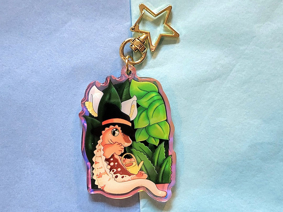 Crested Gecko Green Witch Double Sided Rainbow Holographic Keychains ...