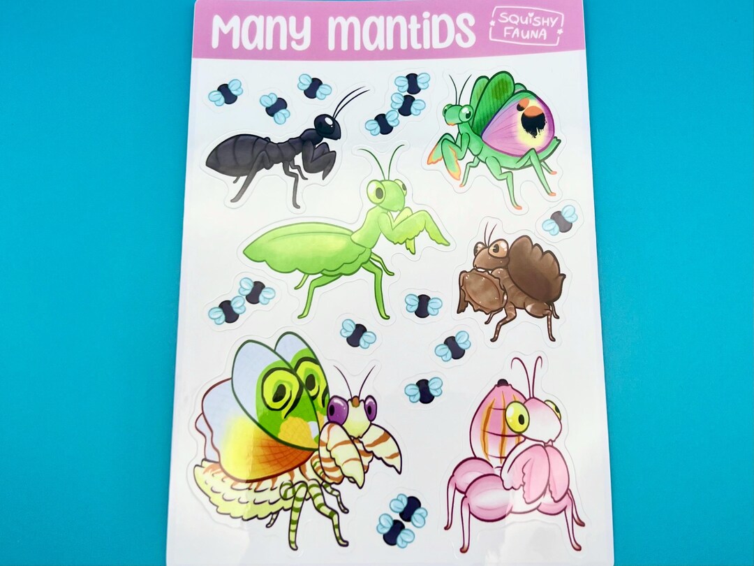 Many Mantids Praying Mantis Weatherproof Vinyl Sticker Sheet for ...
