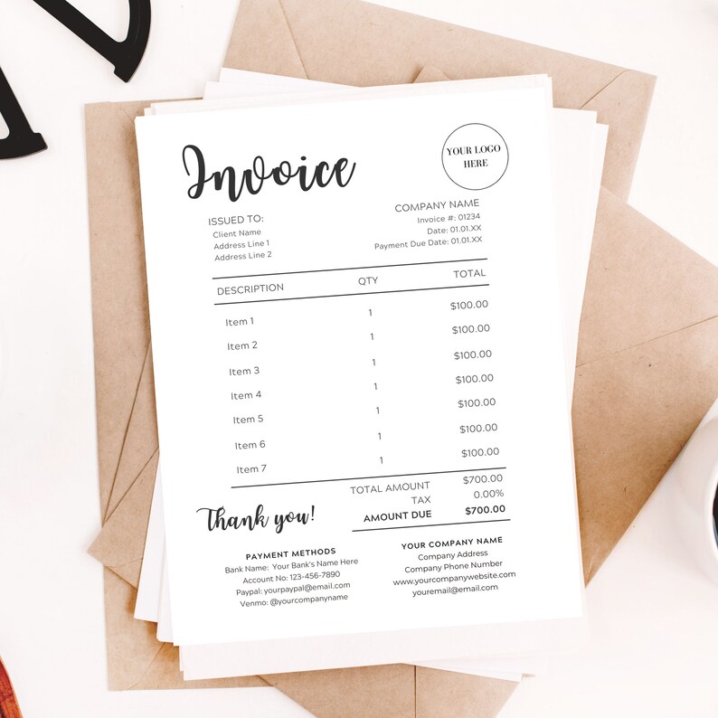 INVOICE TEMPLATE, Invoice Template Editable, Minimalist Invoice ...