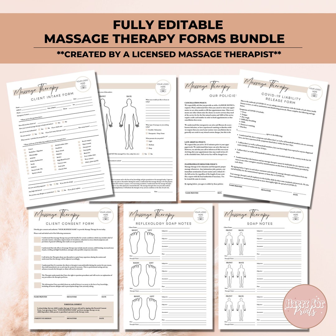 MASSAGE THERAPY Forms Bundle, Massage Client Intake and Consent Forms Editable, Client Intake ...