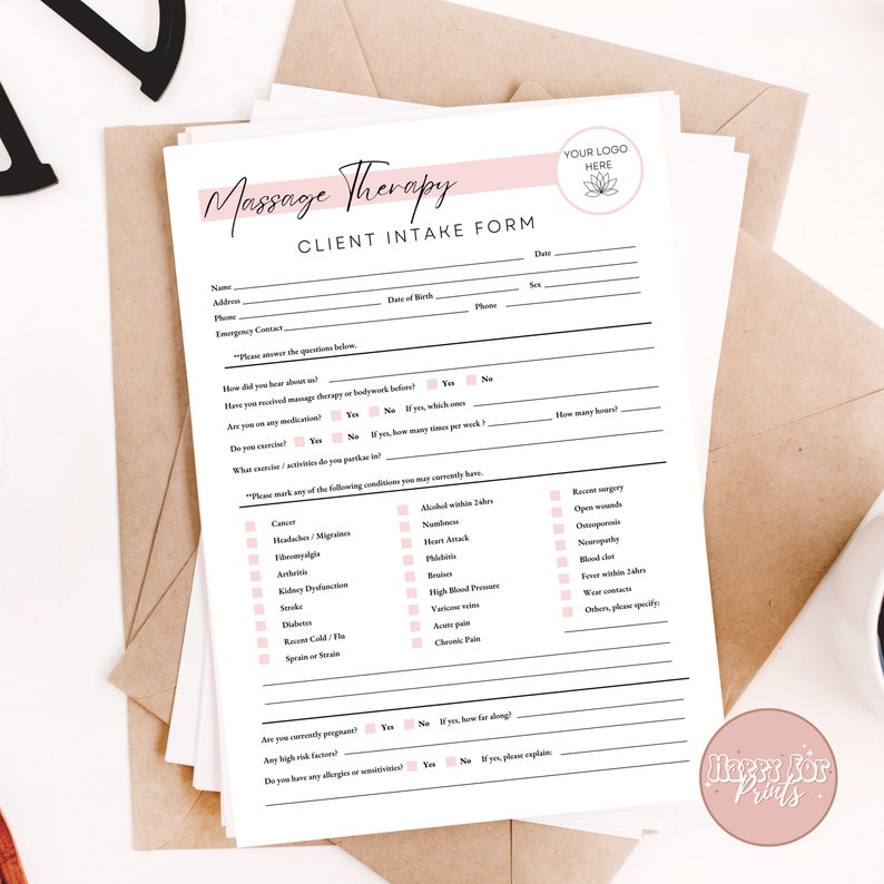 Massage Client Intake and Consent Forms Editable, Client Intake Form ...