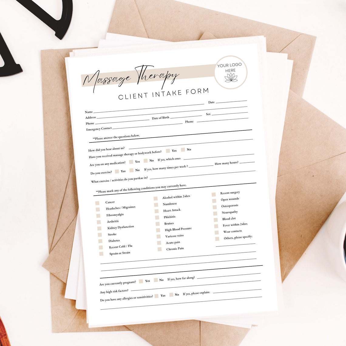 Massage Client Intake and Consent Forms Editable, Client Intake Form ...