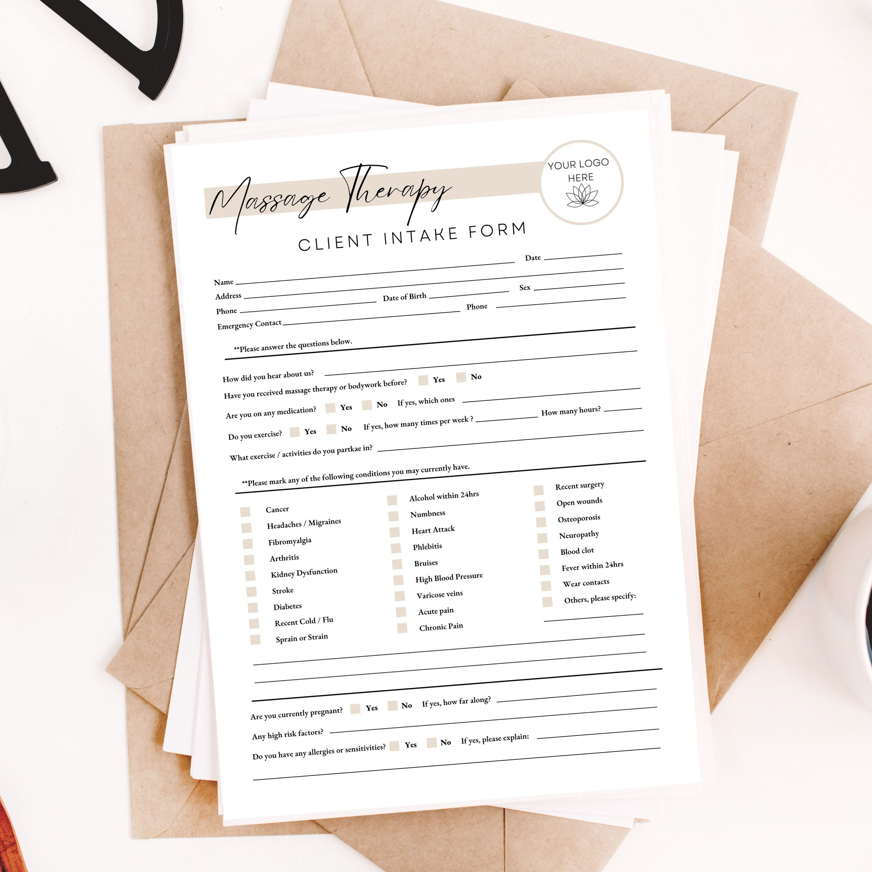 Massage Client Intake And Consent Forms Editable Client Intake Form