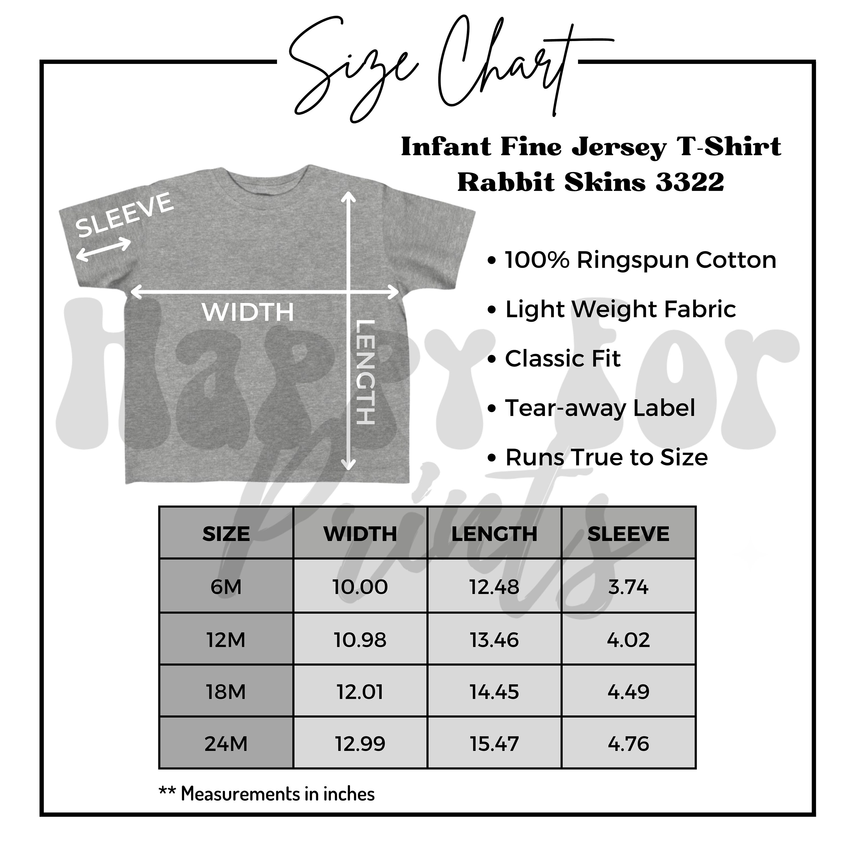 Rabbit Skins 3322 Size Chart Rabbit Skins Infant Fine Jersey - Etsy