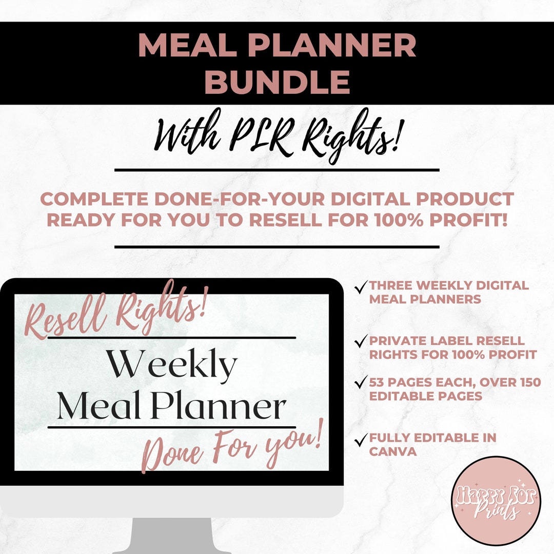 PLR Digital Meal Planner Bundle and Grocery List, Digital Planner ...