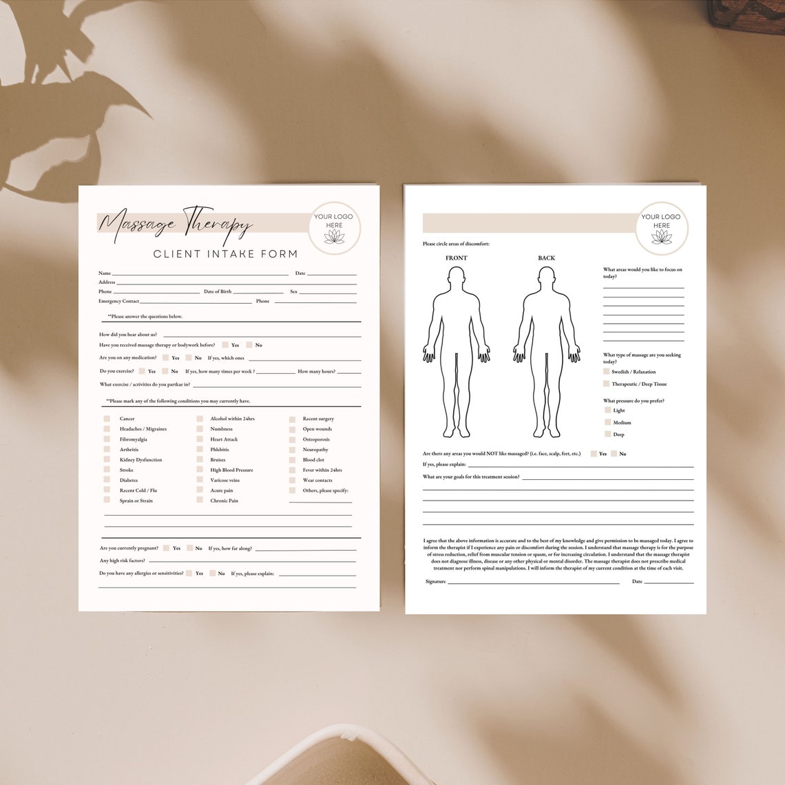 Massage Client Intake and Consent Forms Editable, Client Intake Form ...