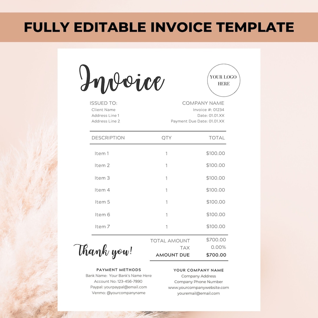 INVOICE TEMPLATE, Invoice Template Editable, Minimalist Invoice ...