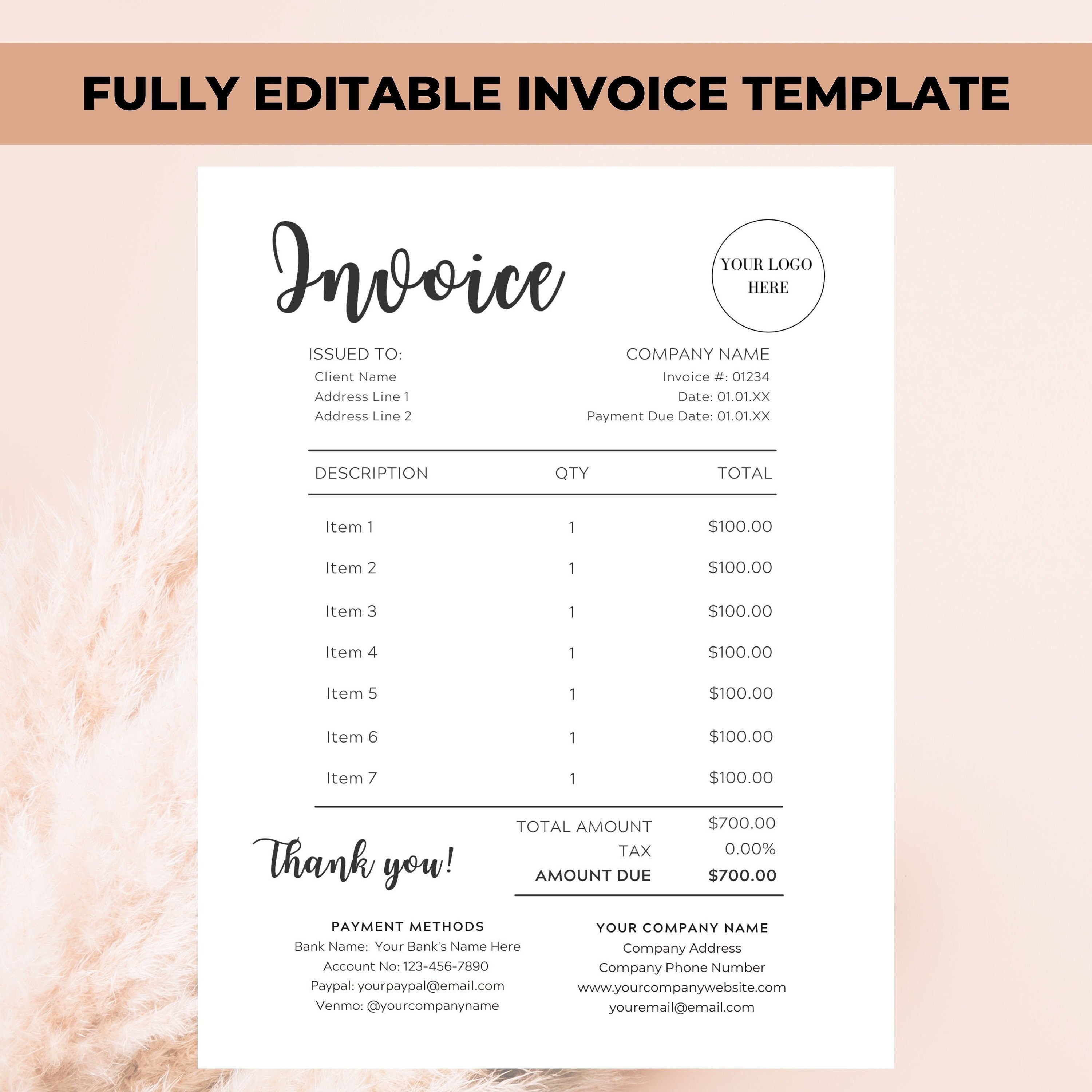 INVOICE TEMPLATE, Invoice Template Editable, Minimalist Invoice ...