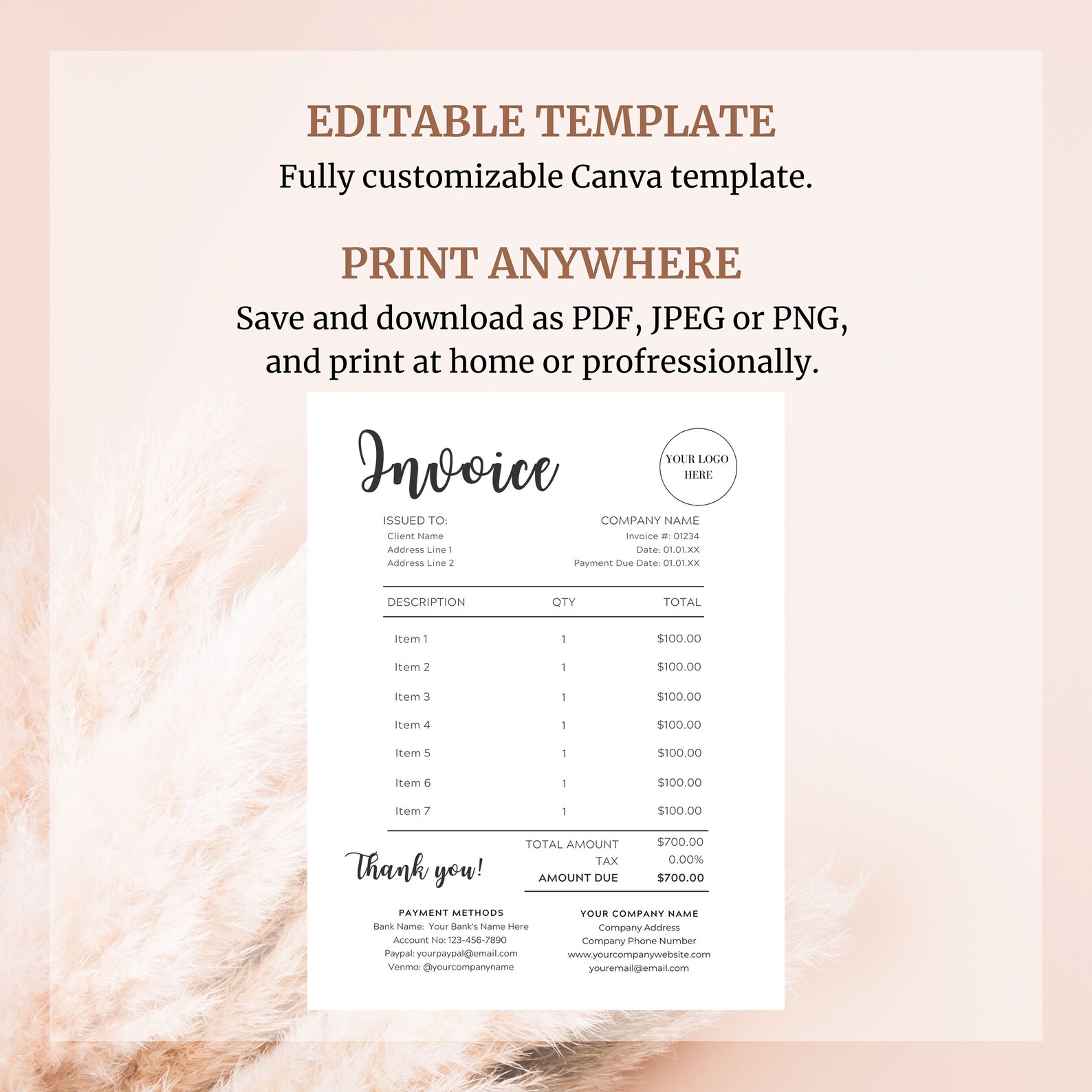 INVOICE TEMPLATE, Invoice Template Editable, Minimalist Invoice ...