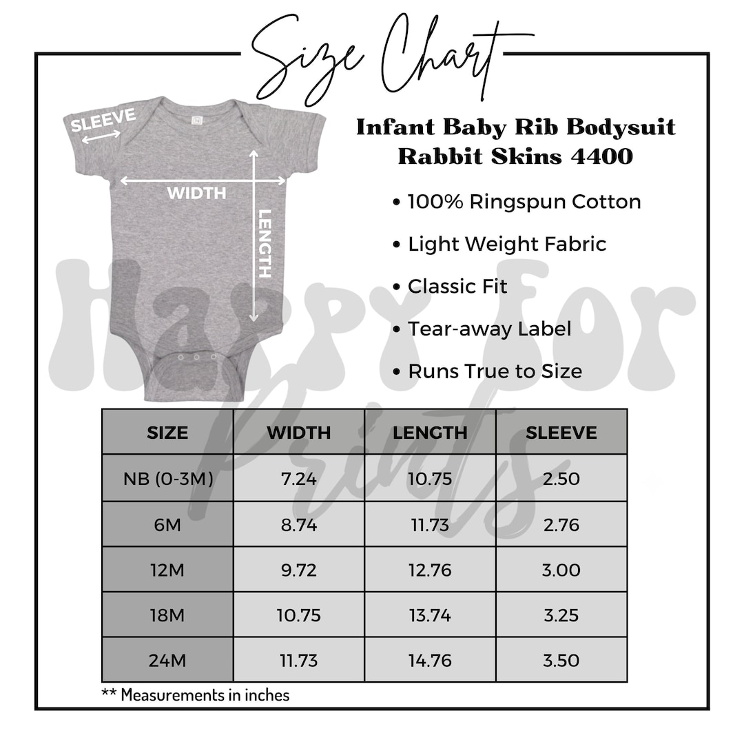 Rabbit Skins 4400 Size Chart, Infant Baby Rib Bodysuit Size Guide ...