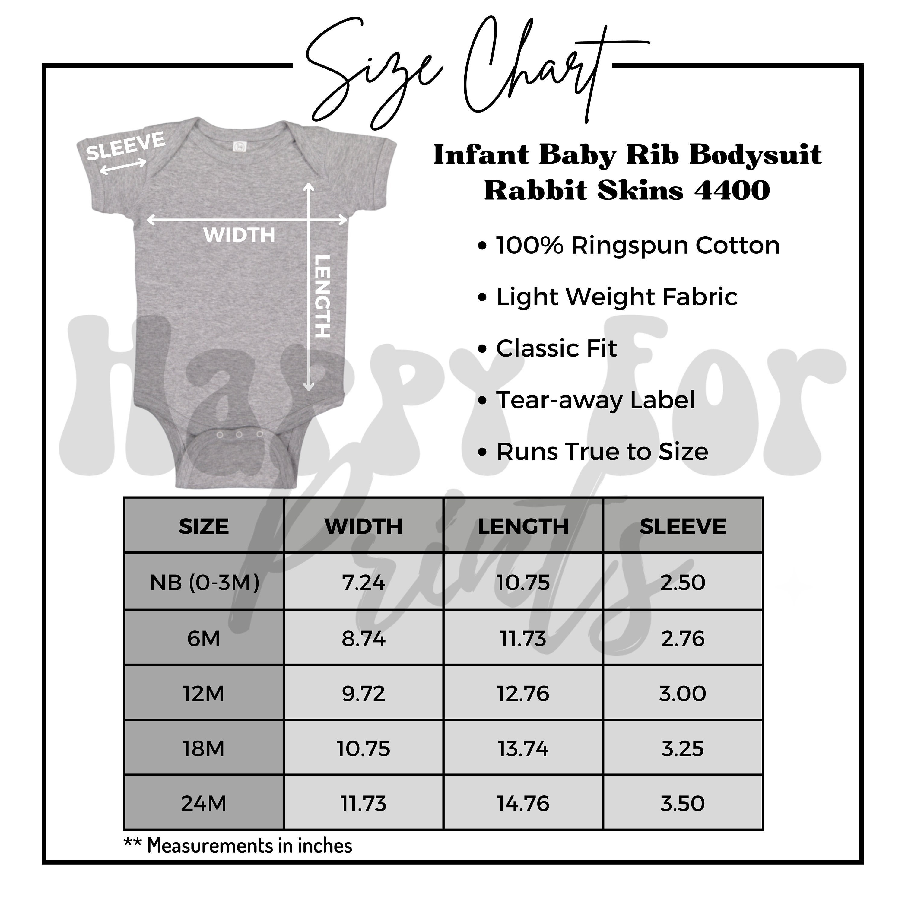 Rabbit Skins 4400 Size Chart, Infant Baby Rib Bodysuit Size Guide ...