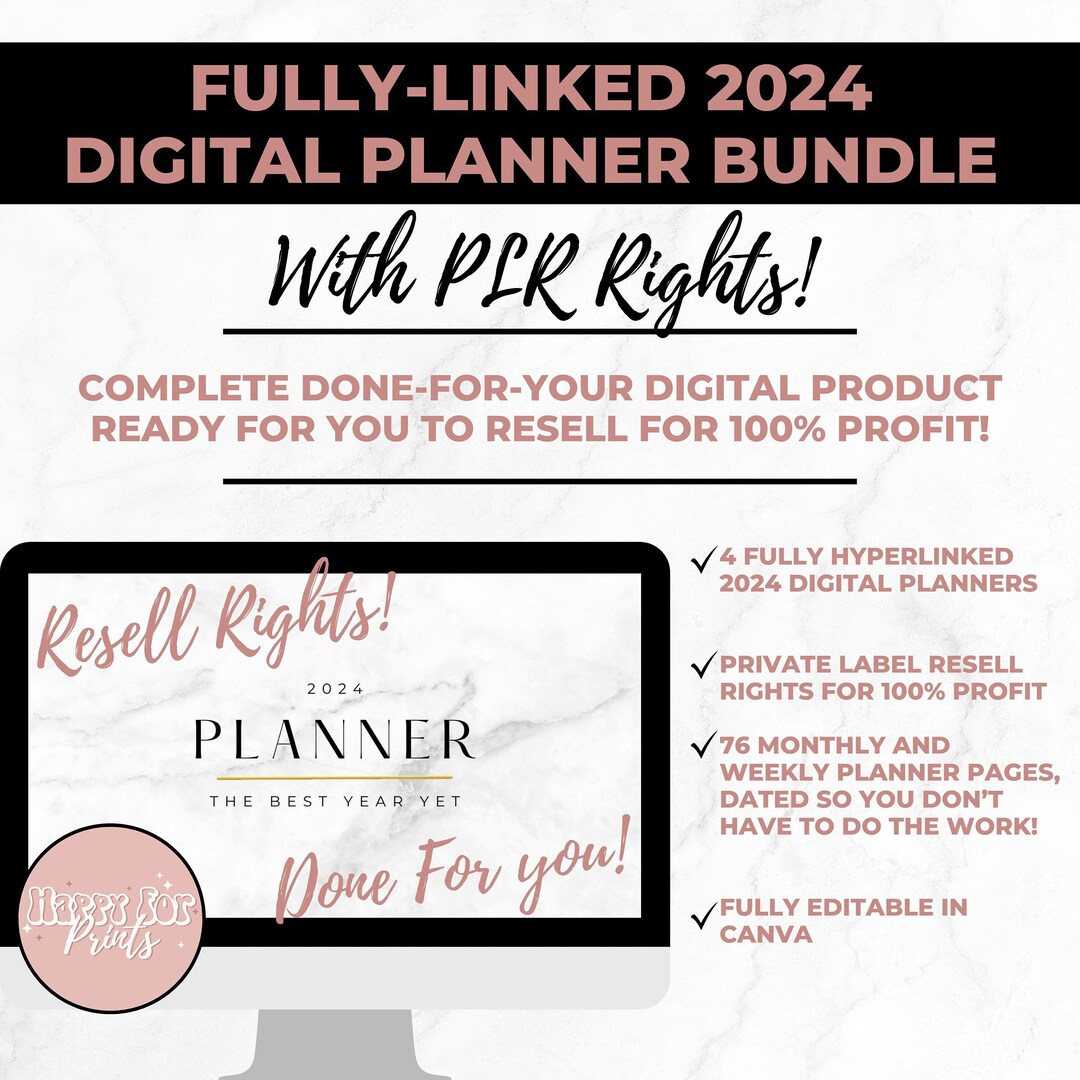 PLR Digital Planner Bundle, Hyperlinked 2024 Digital Planner Template ...