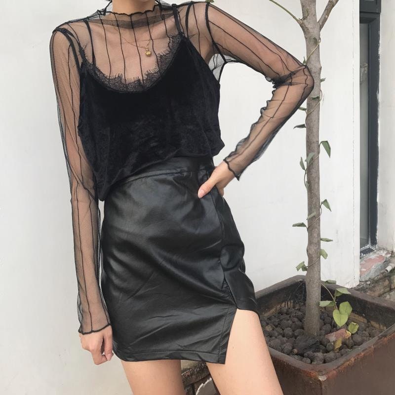 Black Sheer Top/ Long Sleeve Sheer Top - Etsy