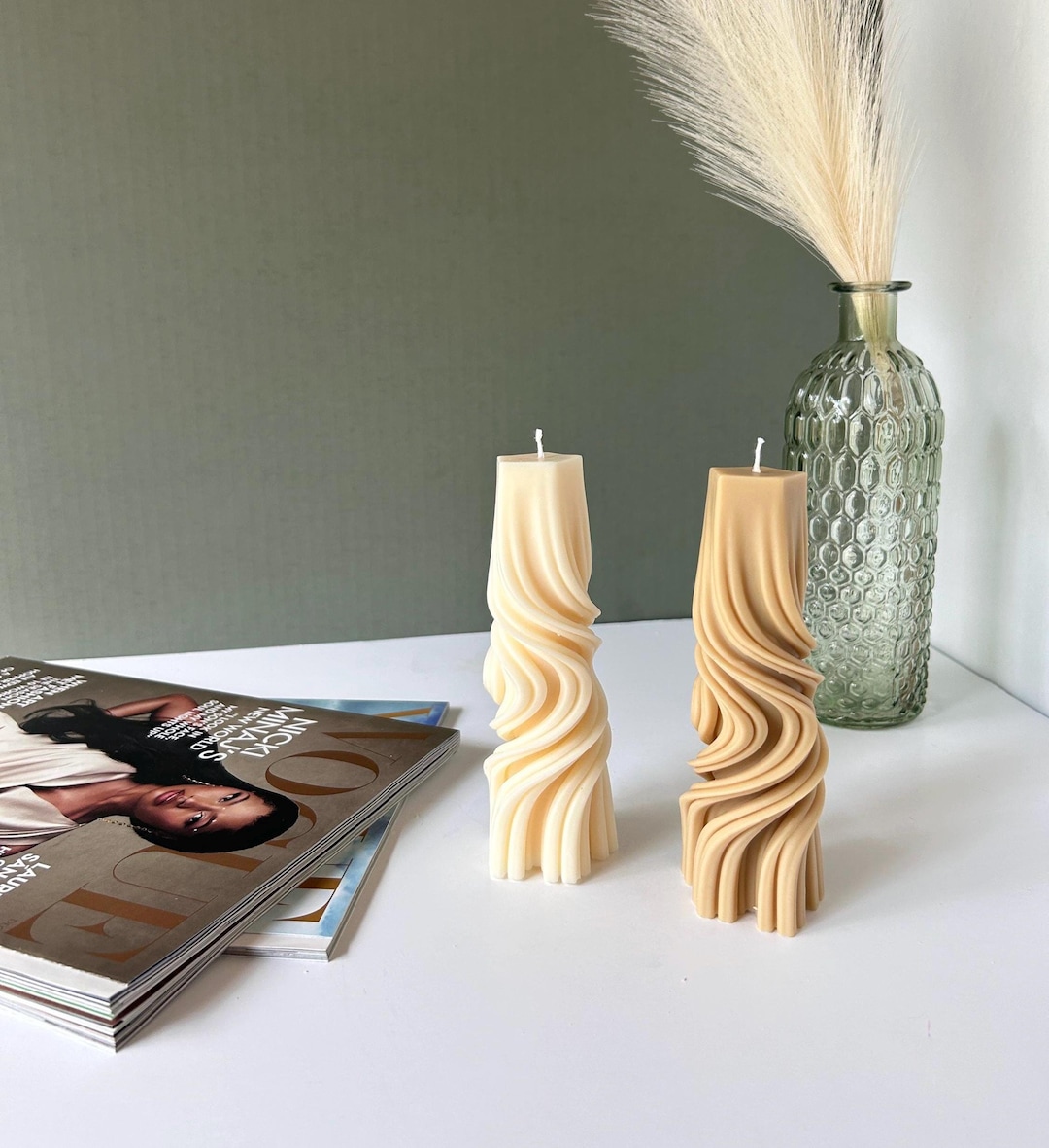 Shelf Decor Candle - Twisted Pillar Candle - Soy Wax - Decorative ...