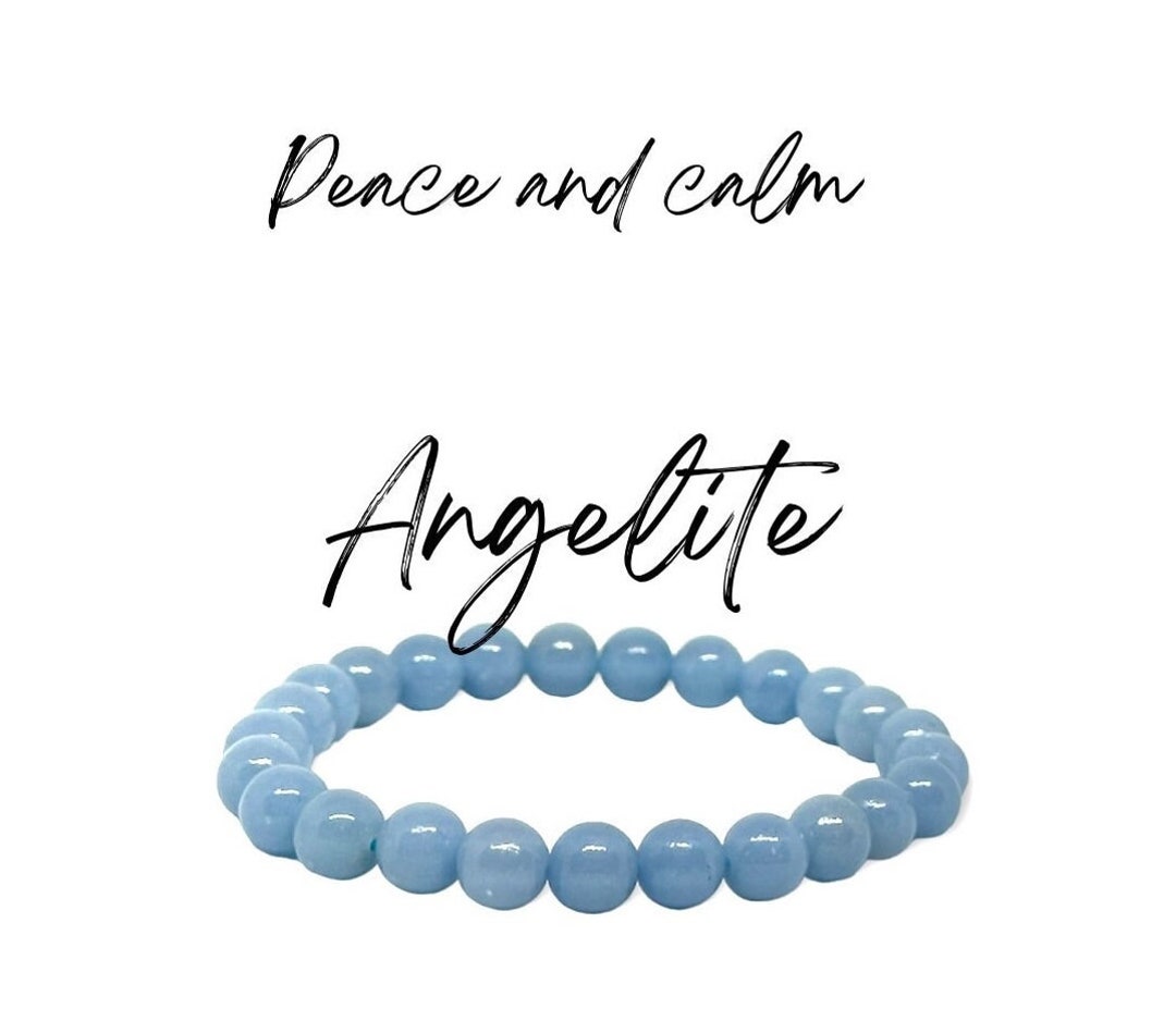 Angelite Natural Crystal Bracelet, 8mm - Etsy