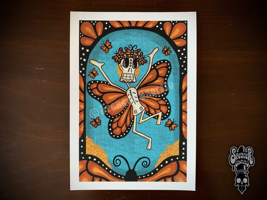 Monarch Butterfly Art Print Folk Art Dia De Los Muertos - Etsy