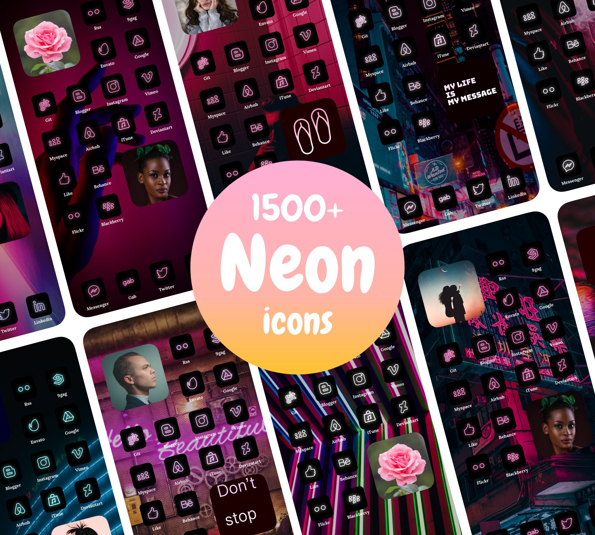 Ios14 neon app icon pack Neon color High quality App Icons | Etsy
