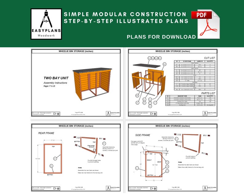Wheelie Bin Storage Plans: Low Budget DIY Woodwork Project (PDF ...